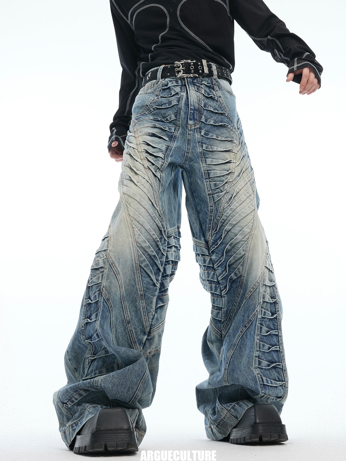 pleated bone design denim pants nc0323 – NOCT